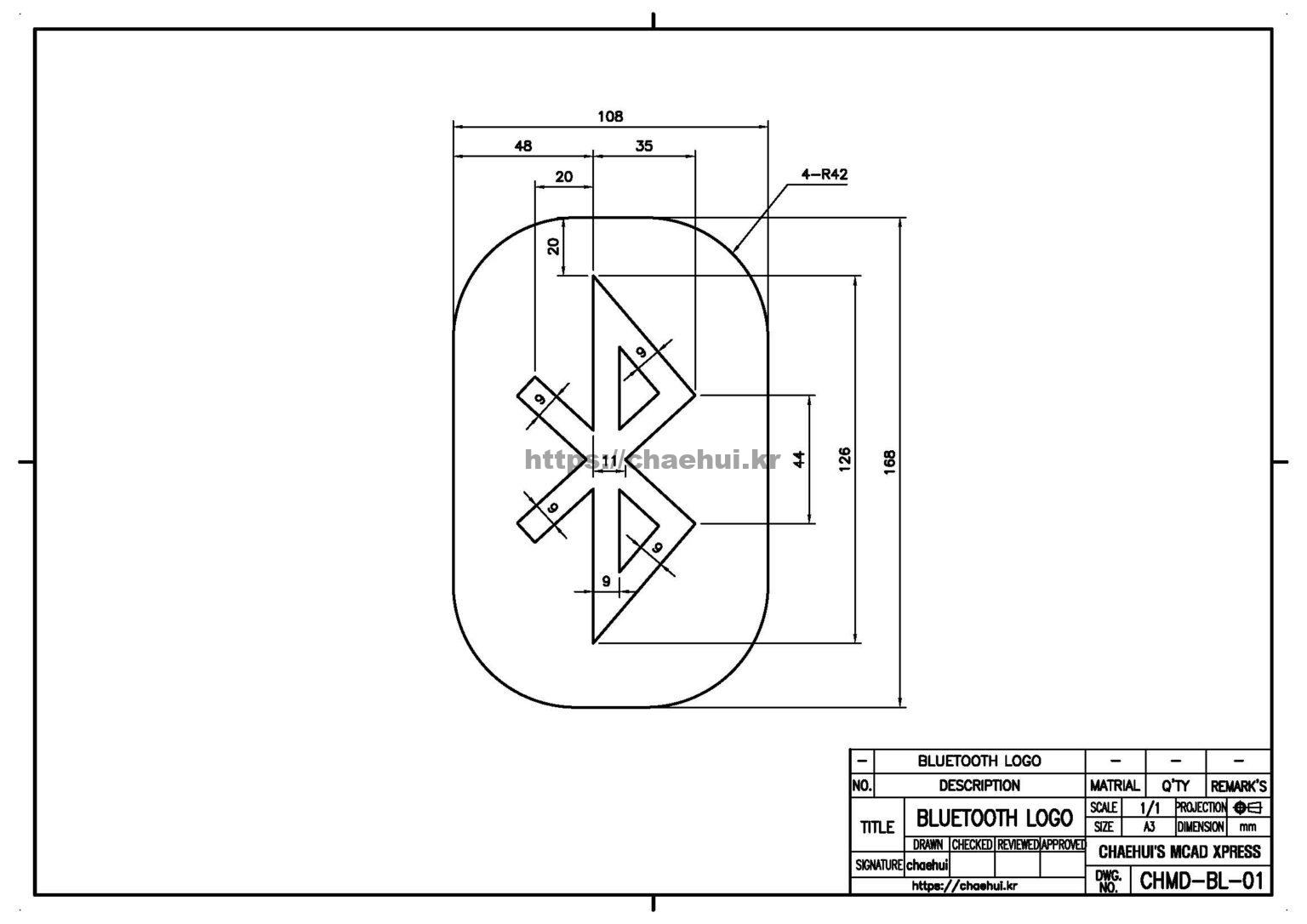 도면작도 실습도면-블루투스 로고 - ChaeHui - 채희