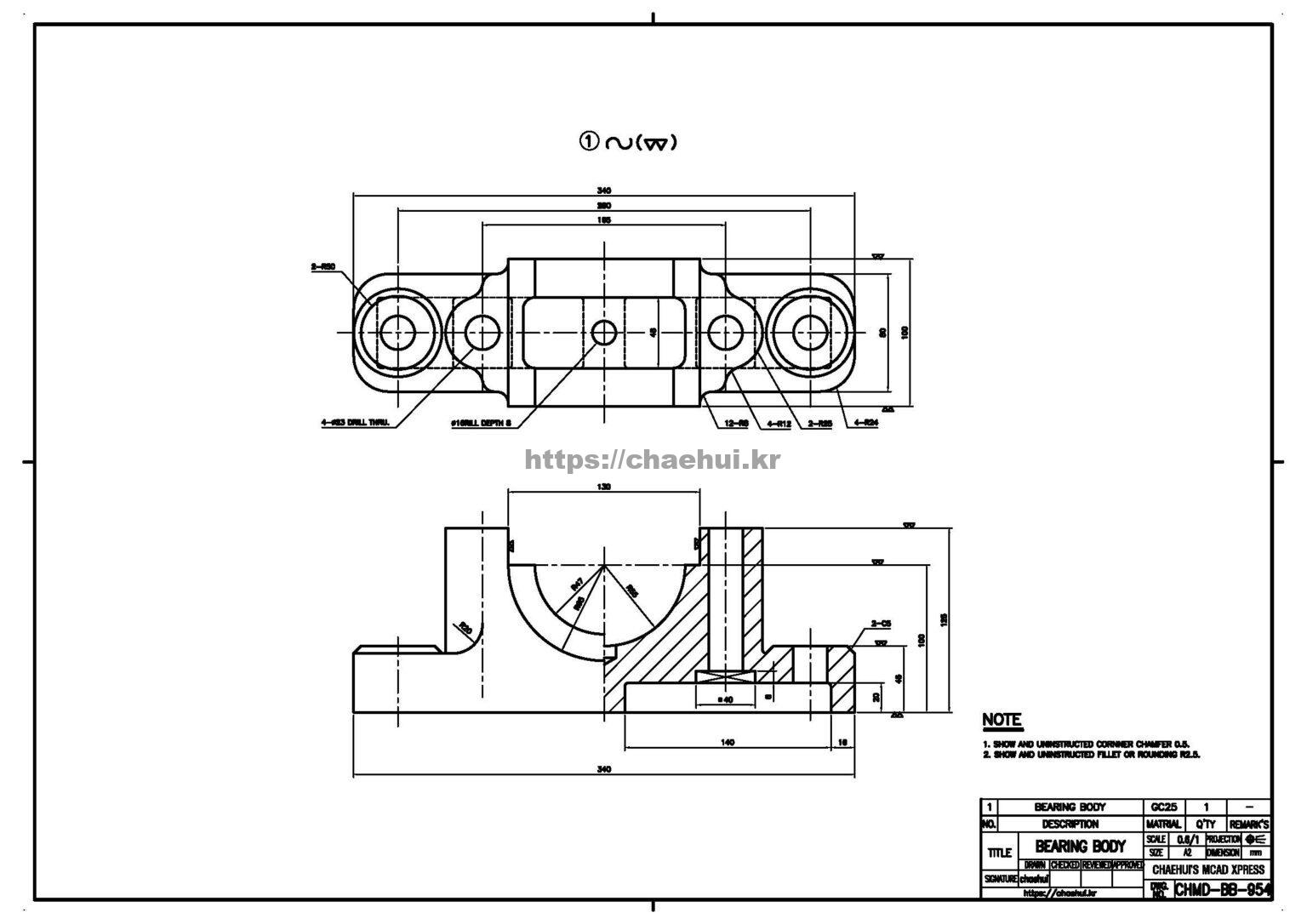 도면작도 실습도면 - BEARING BODY(베어링 바디) - ChaeHui - 채희