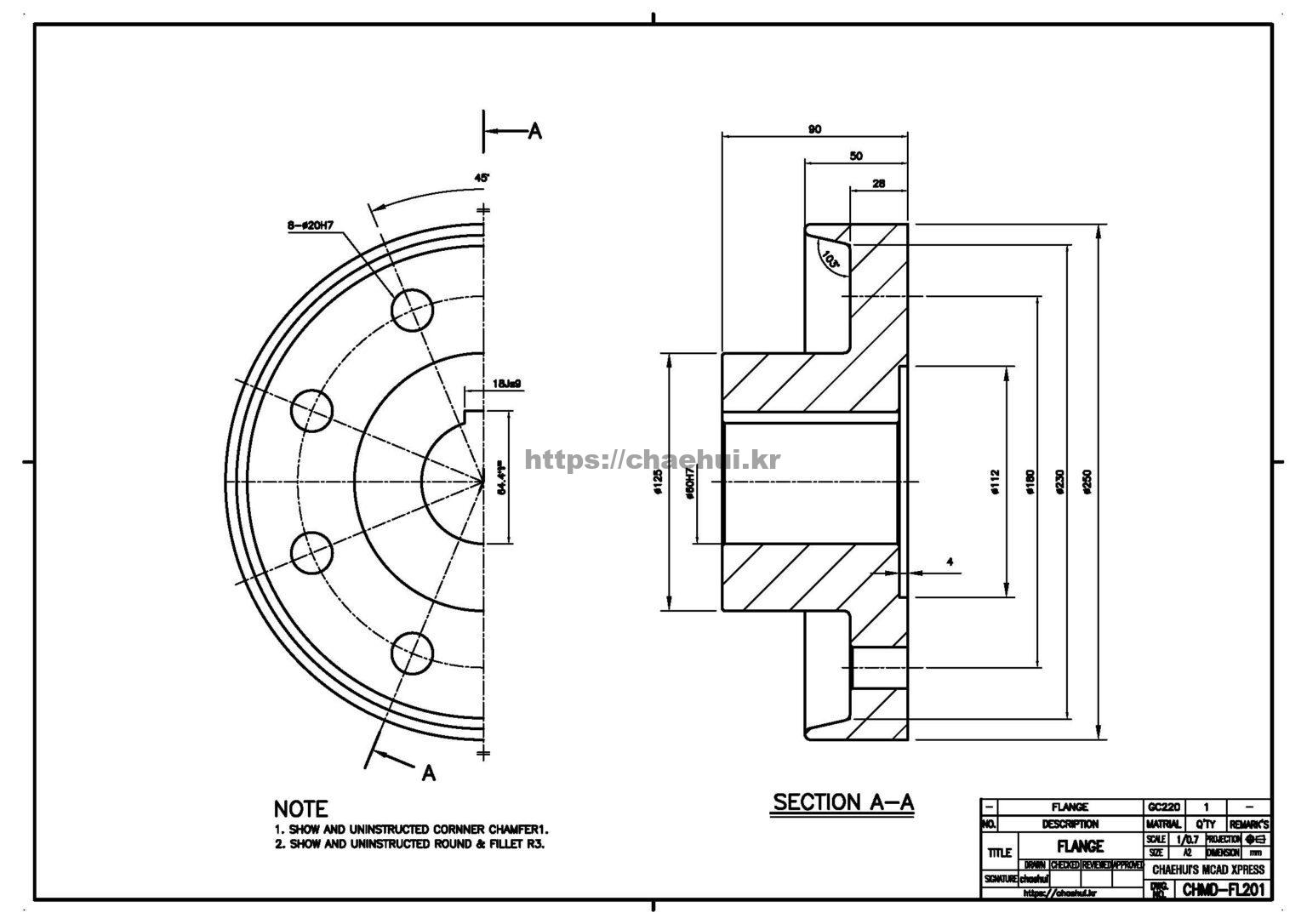 도면작도 실습도면 - 앵글밸브(ANGLE VALVE) - ChaeHui - 채희