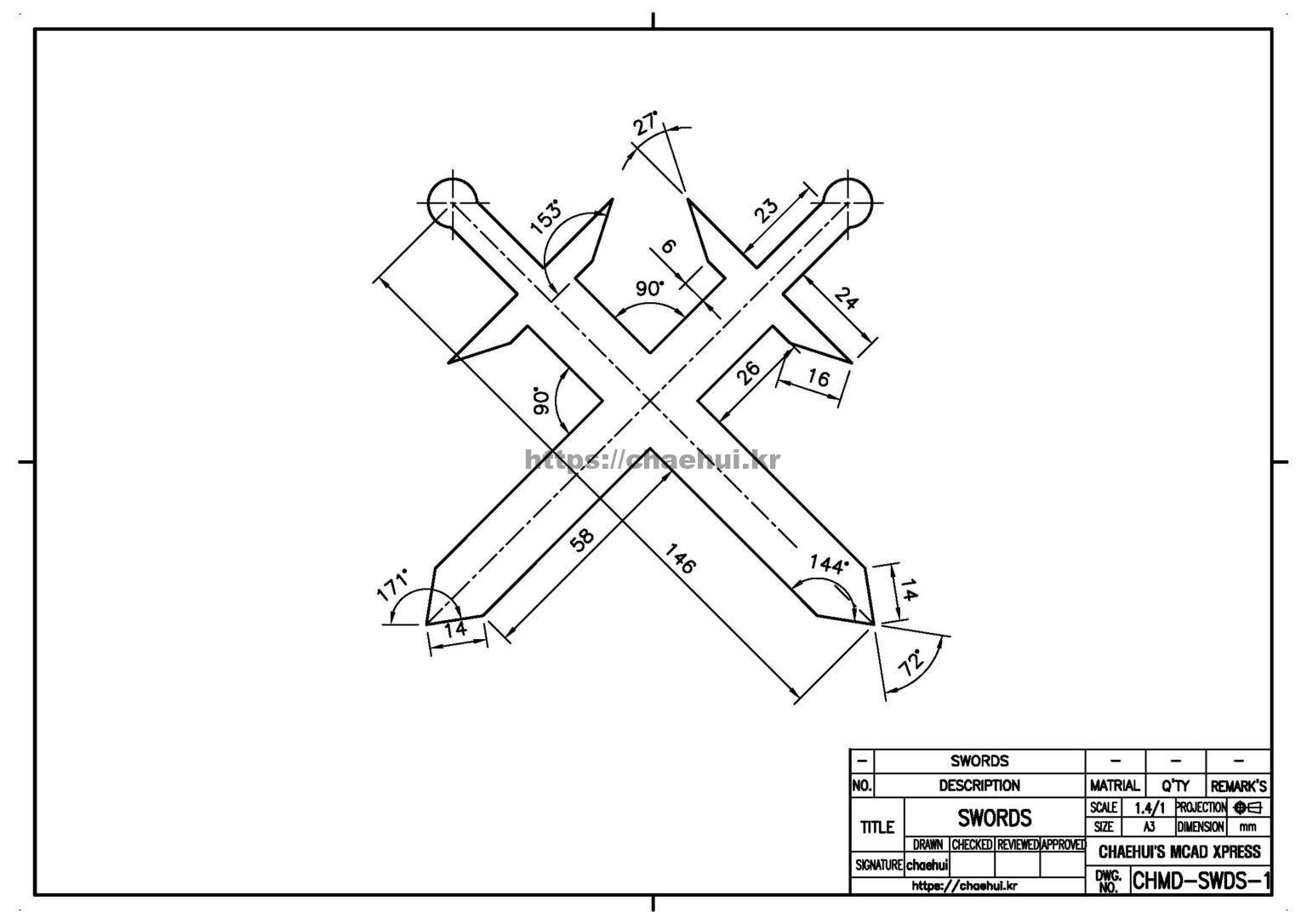 도면작도 실습도면 - 편심구동펌프(Eccentric Driving Pump Layout) - ChaeHui - 채희