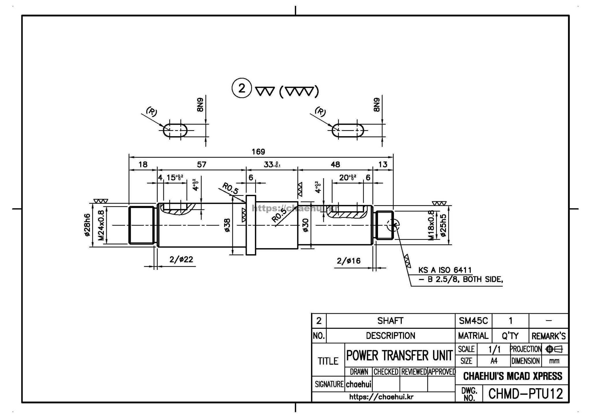 도면작도 실습도면 - 축(양단수나사), SHAFT - ChaeHui - 채희