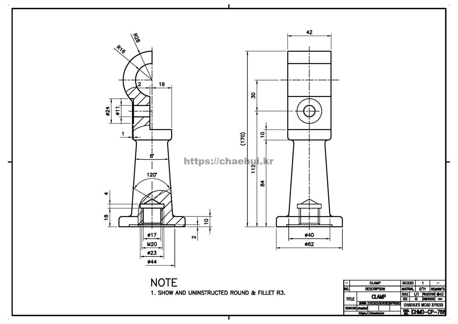 도면작도 실습도면 - 앵글밸브(ANGLE VALVE) - ChaeHui - 채희