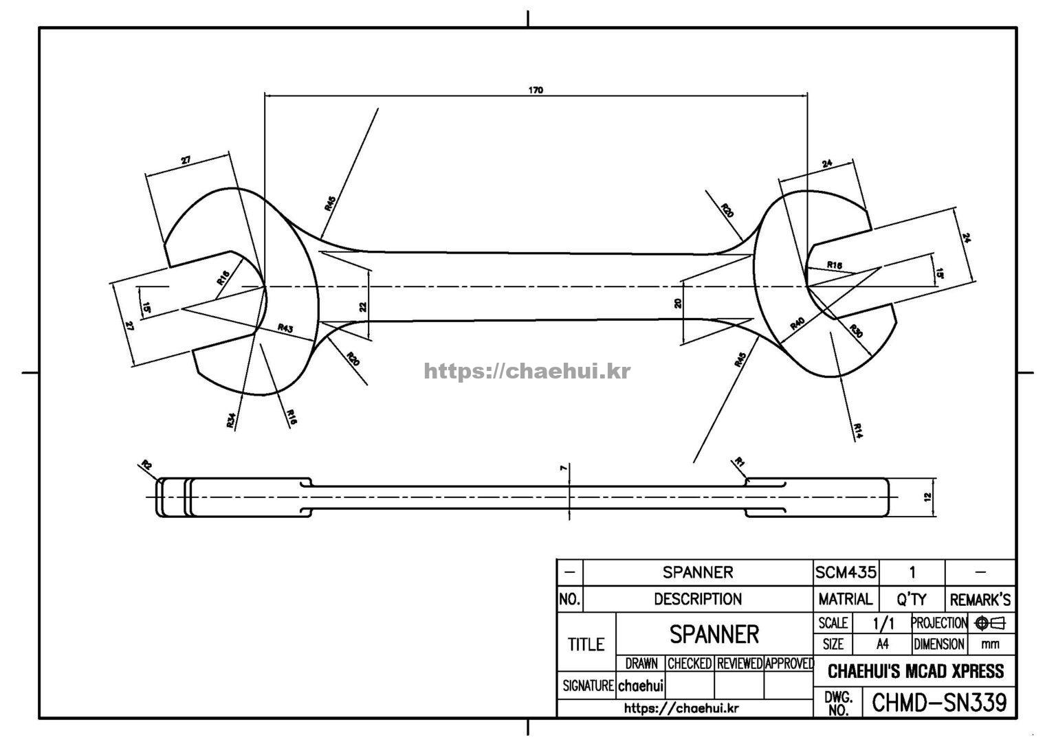 도면작도 실습도면 - 앵글밸브(ANGLE VALVE) - ChaeHui - 채희