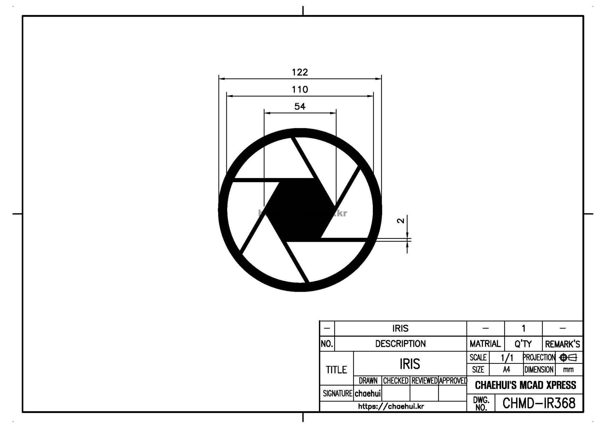 도면작도 실습도면 - 조리개(IRIS) - ChaeHui - 채희