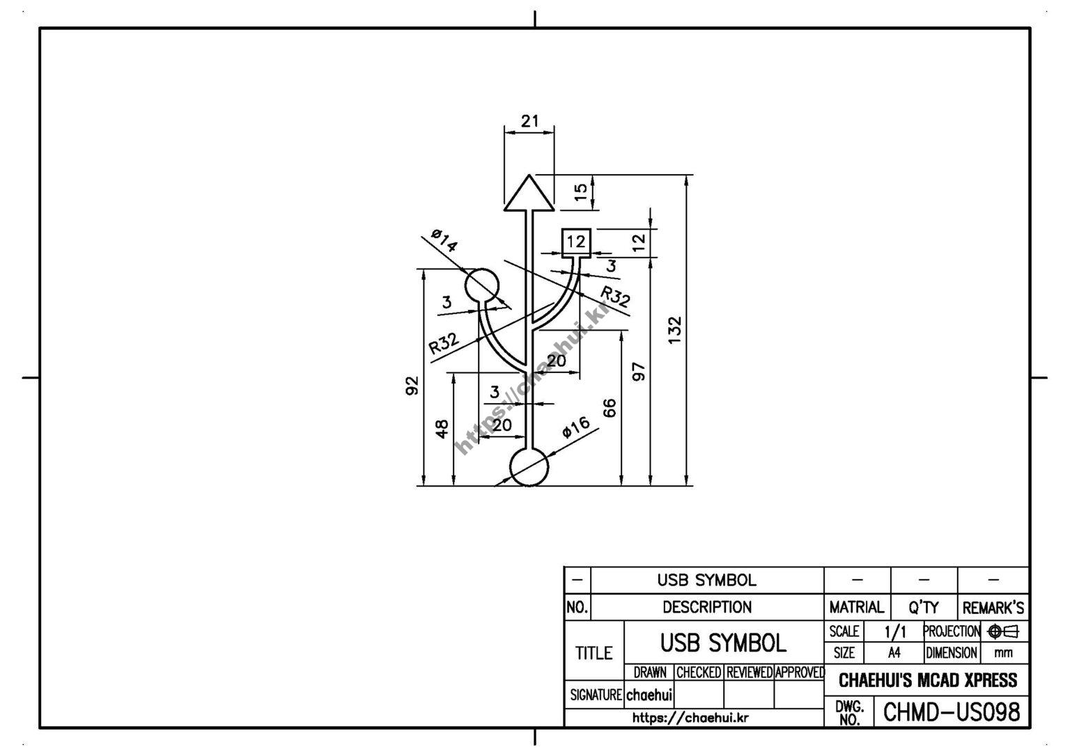 도면작도 실습도면 - 앵글밸브(ANGLE VALVE) - ChaeHui - 채희